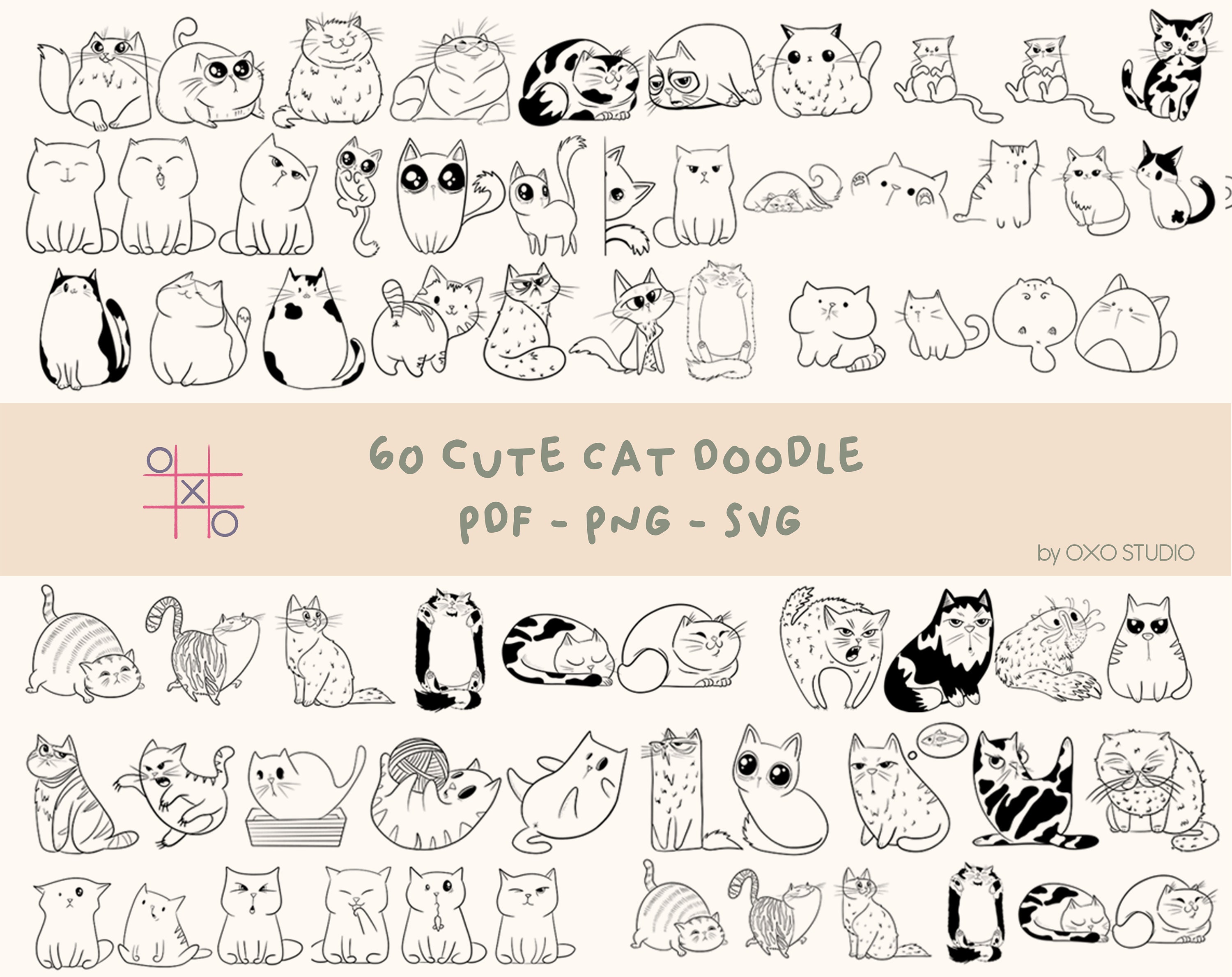60 Cute Cat Doodles, Kitten Doodles, Paws, Meowing Cat Doodles, Kitty ...