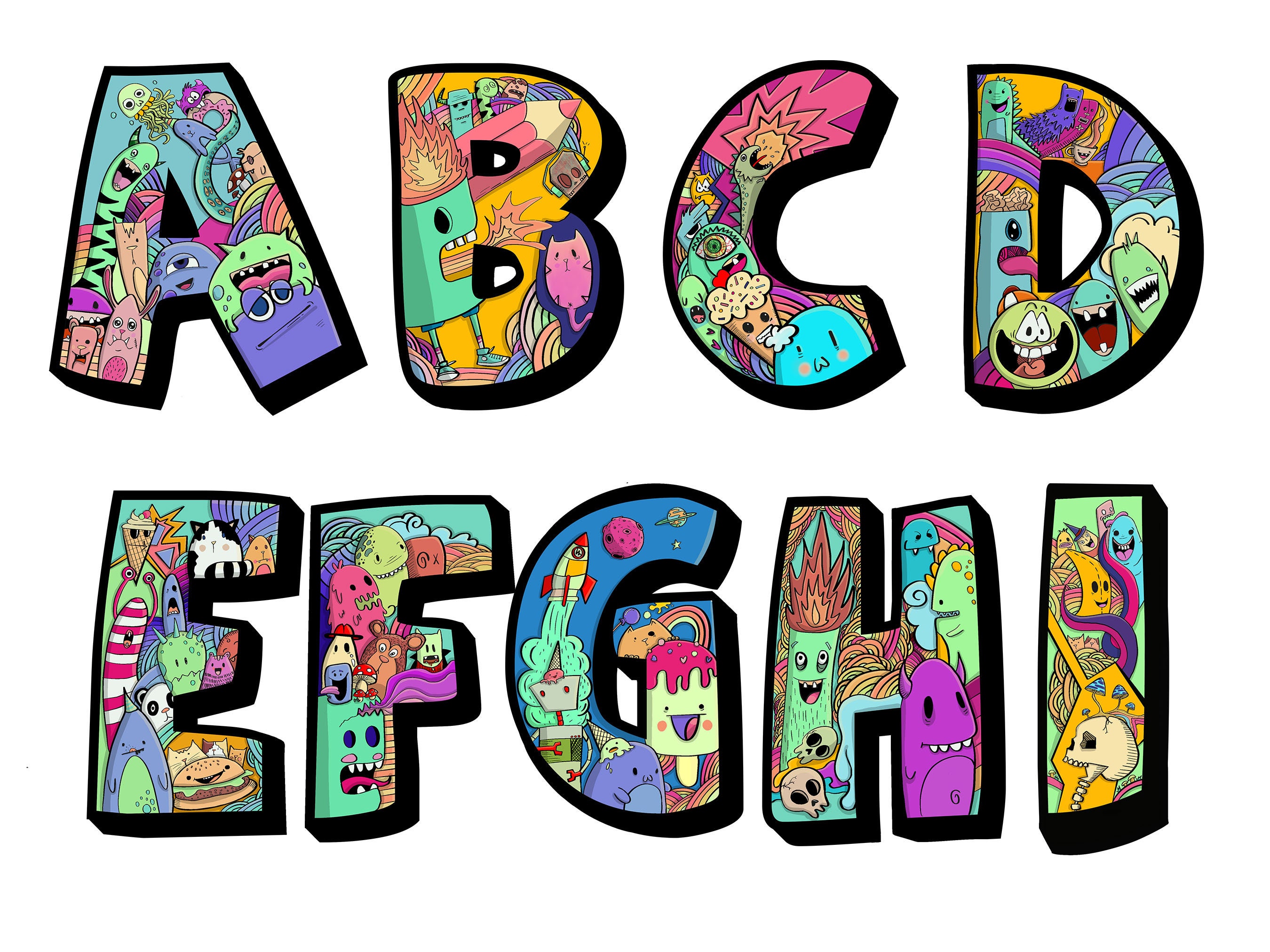 Doodle Letters Alphabet | Cute Little Monsters | Hand Drawn Printable ...