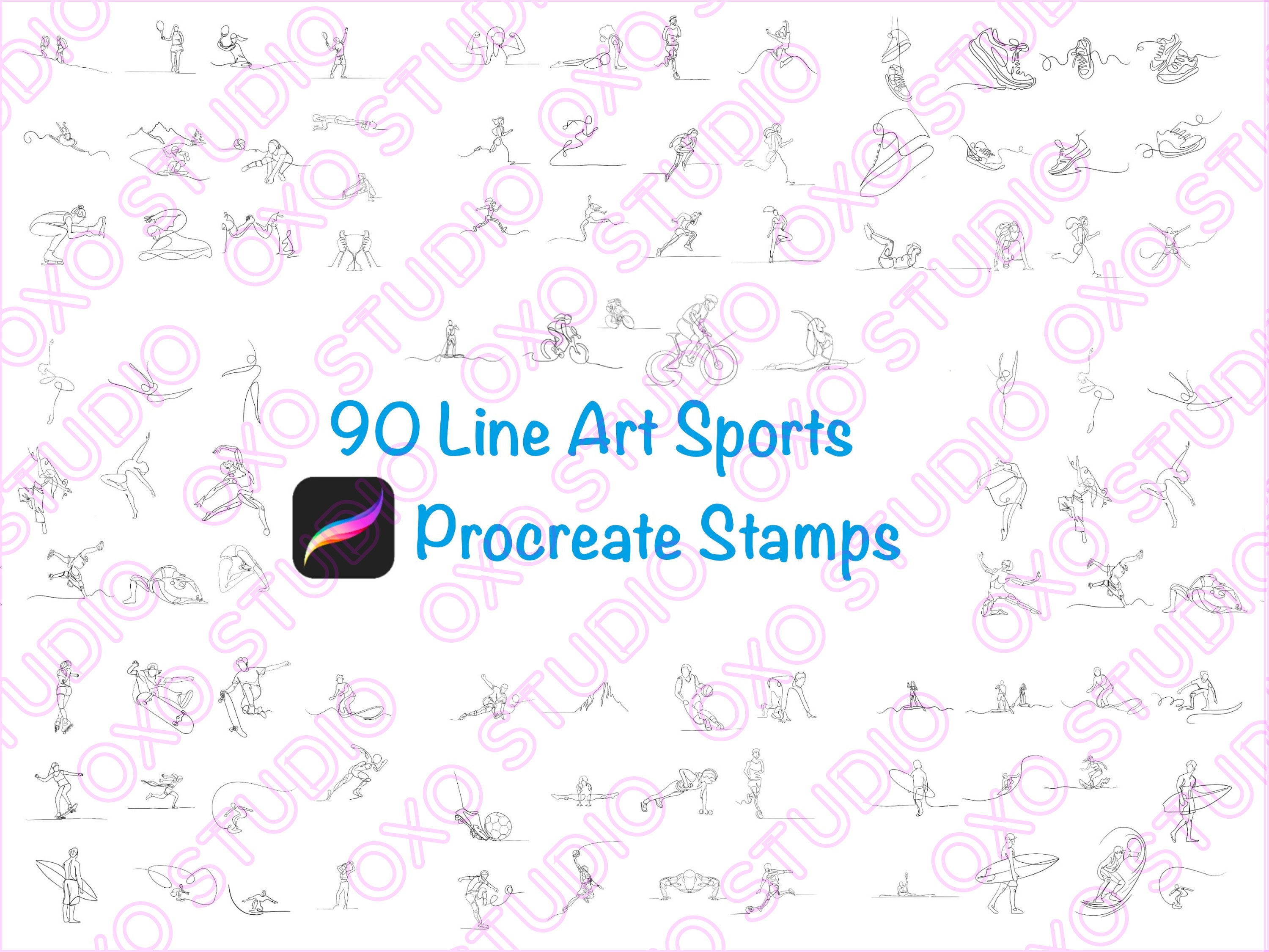 90 Sports Line Art Procreate Stamps,athletics,fitness,gymnastics ...