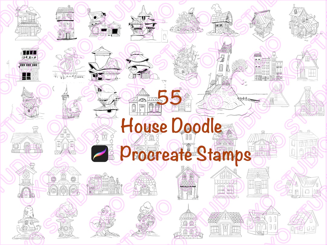 55 House Doodle Procreate Stamps, Interior Stamps, Architecture Stamps ...