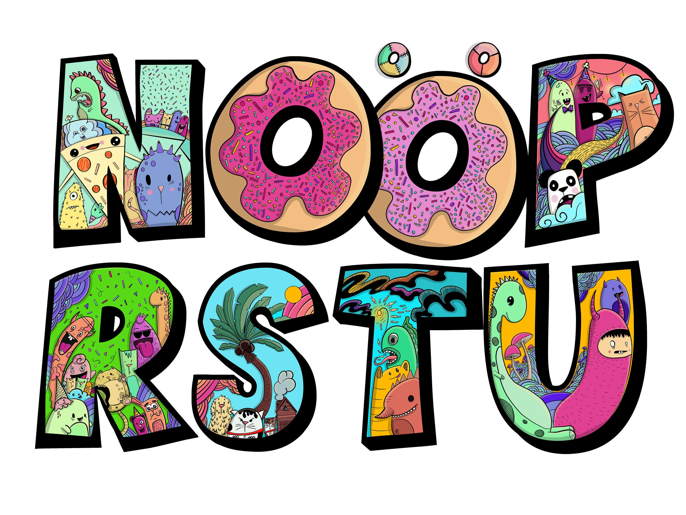 Doodle Letters Alphabet Cute Little Monsters Hand Drawn Printable Print ...