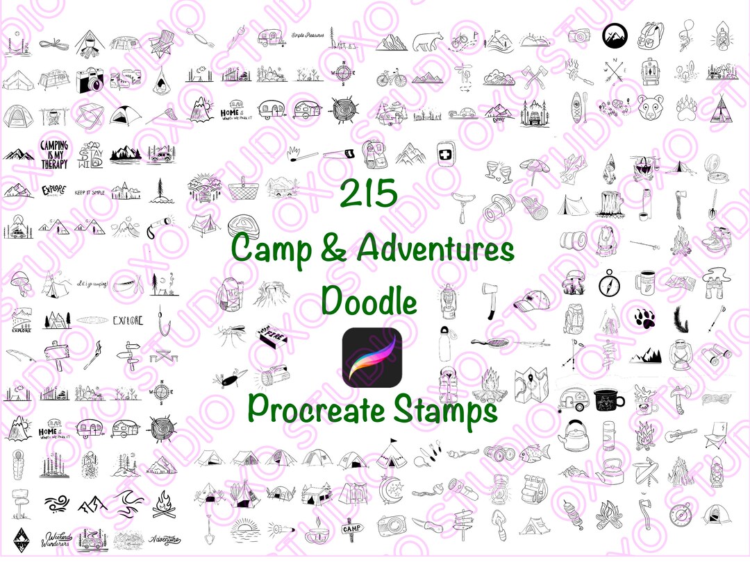 215 Camp Advantures Procreate Stamps, Tent Stamps, Campfire Stamps ...