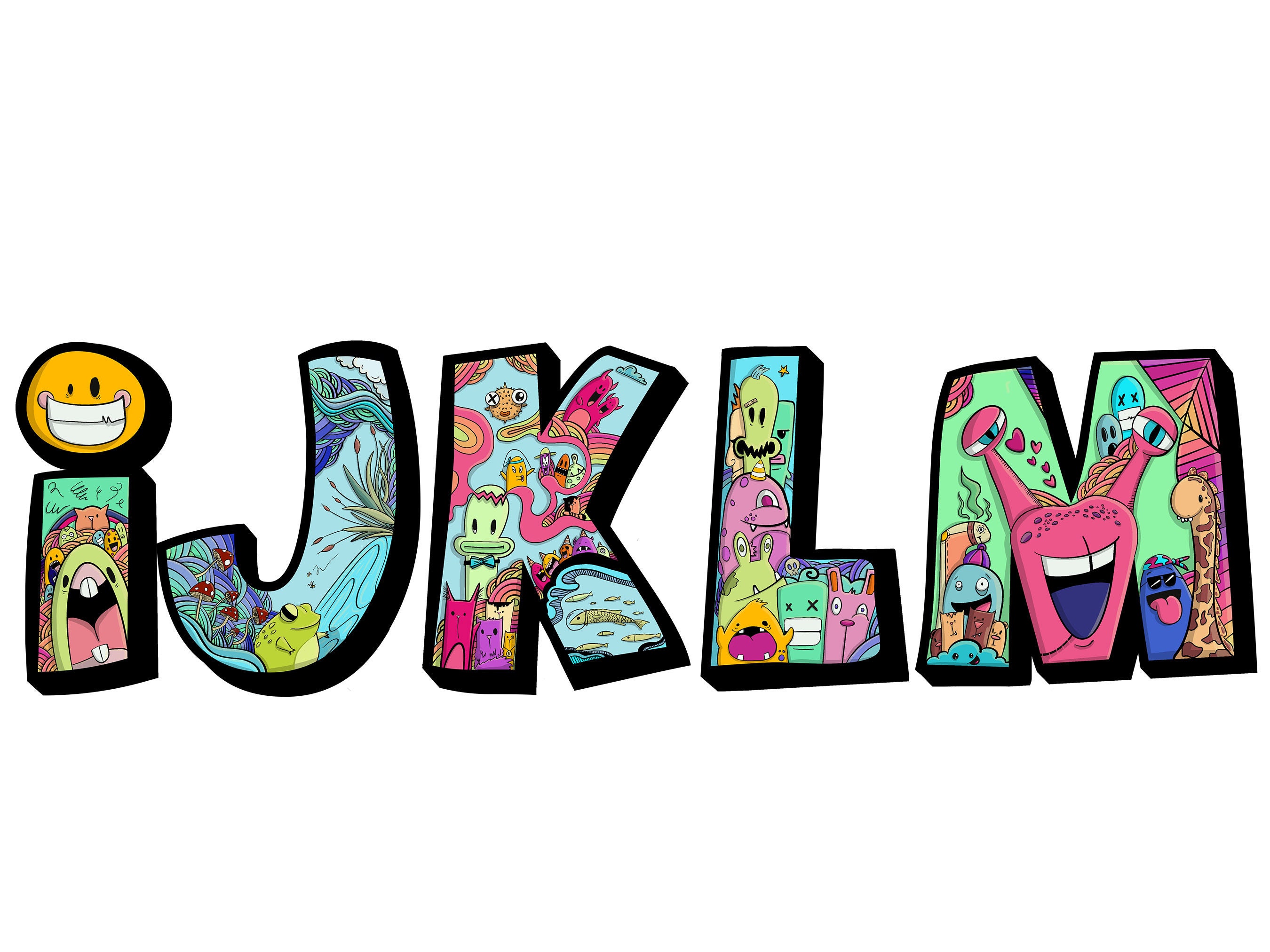 Doodle Letters Alphabet Cute Little Monsters Hand Drawn Printable Print ...