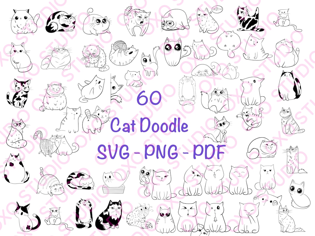 60 Cute Cat Doodles Kitten Doodles Paws Meowing Cat - Etsy