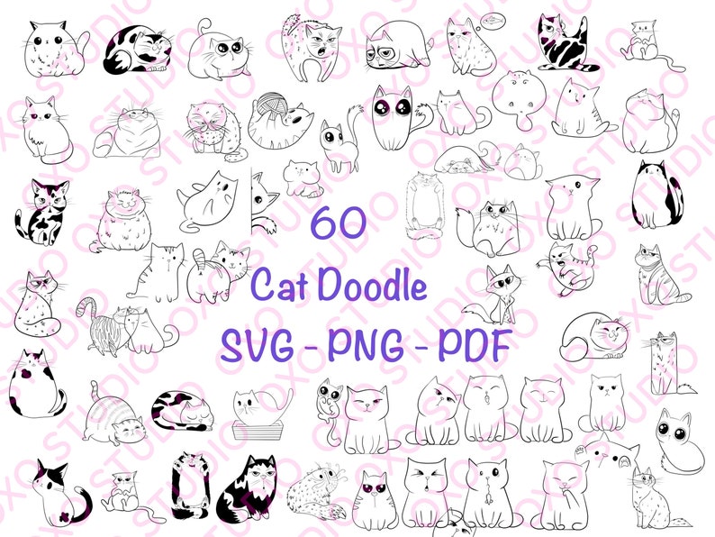 60 Cute Cat Doodles Kitten Doodles Paws Meowing Cat - Etsy