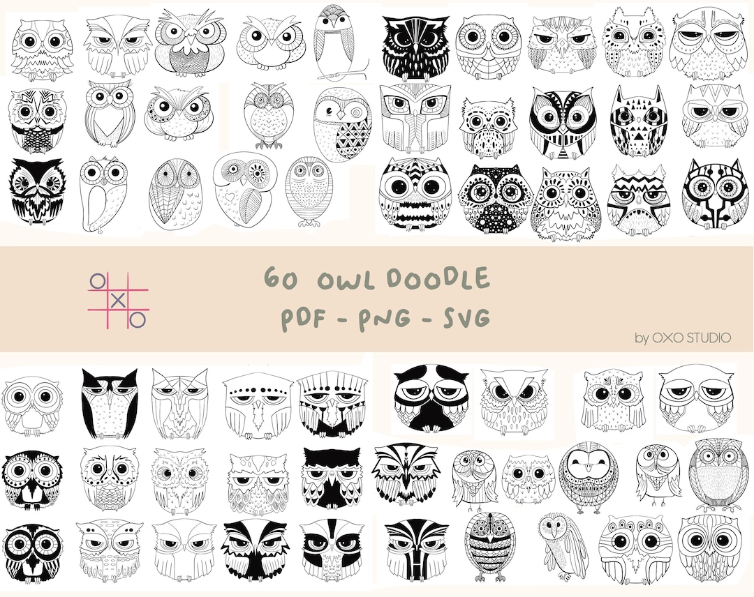 60 Owl Vector Files: Decorative Owl Clipart (SVG, PNG, PDF) - Etsy