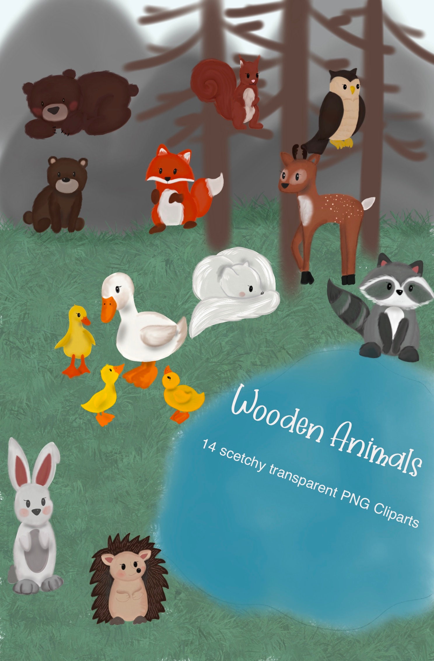 Forest Animals Digital Clipart 14 PNG Cute Clipart - Etsy