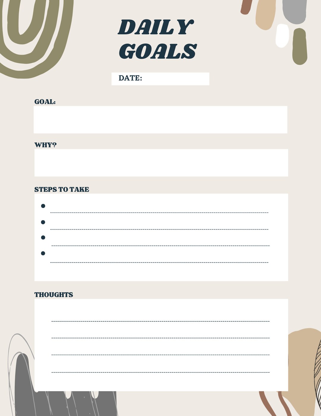 Aesthetic Daily Goal Worksheet Planner - Etsy