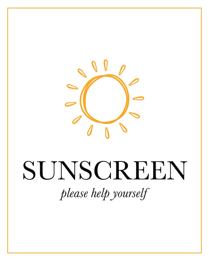 Customizable Summer Sign Printable – 8x10” Sun Sign for Sunscreen ...