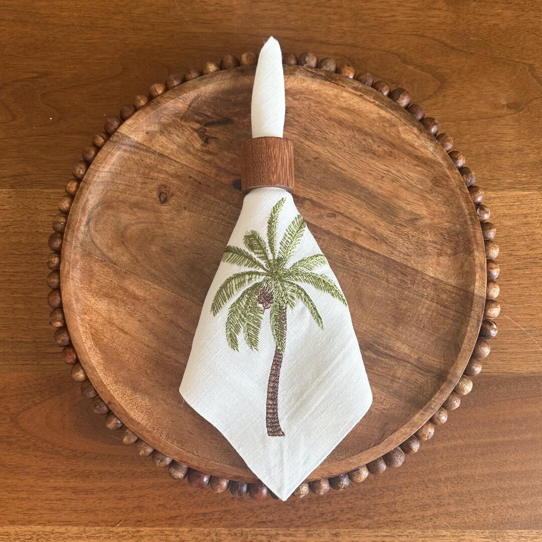 Palm Tree Embroidered Linen Napkins, Tropical Cloth Dinner Napkin Set ...