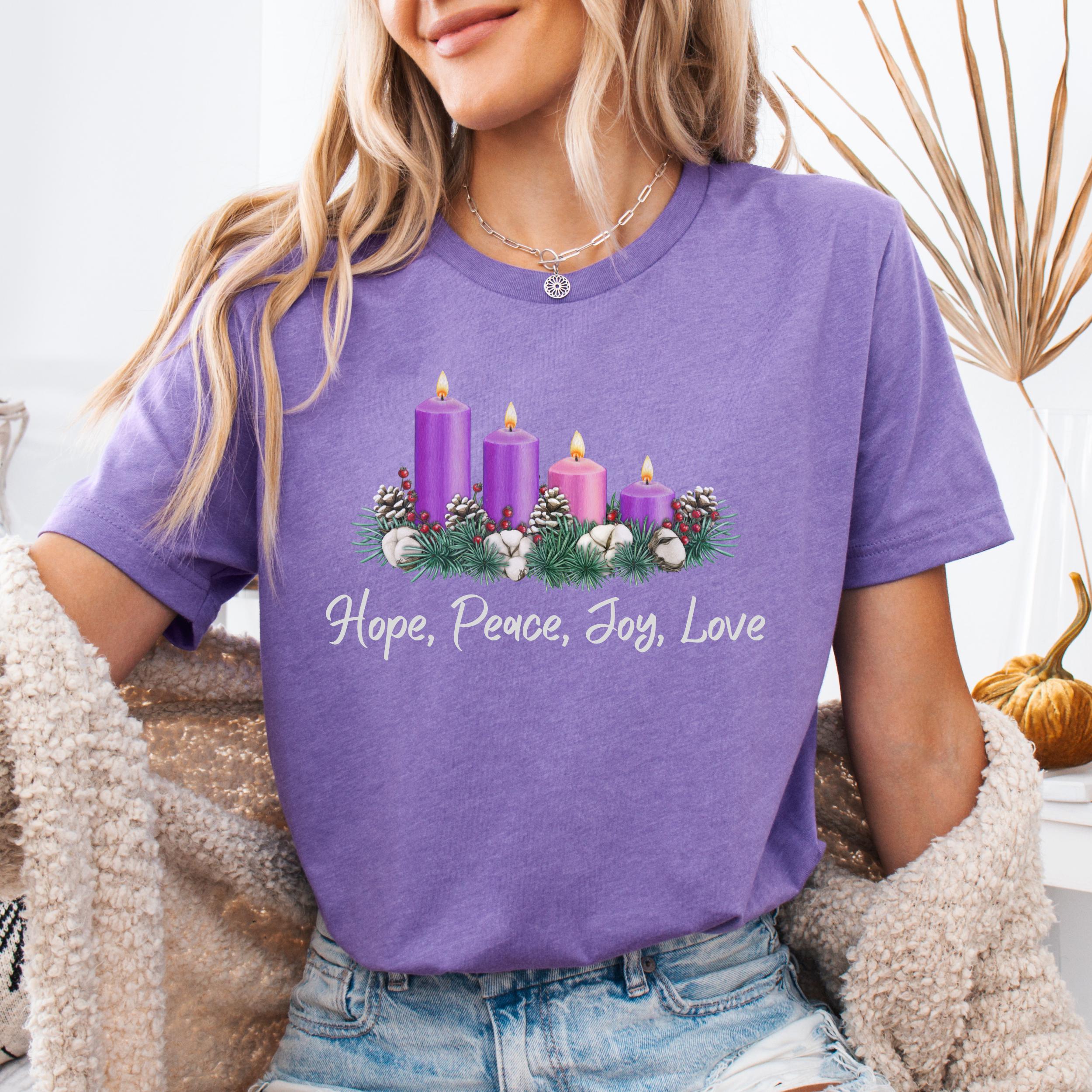 Advent Shirt, Hope Peace Joy Love Shirt, Catholic Liturgical Shirt ...