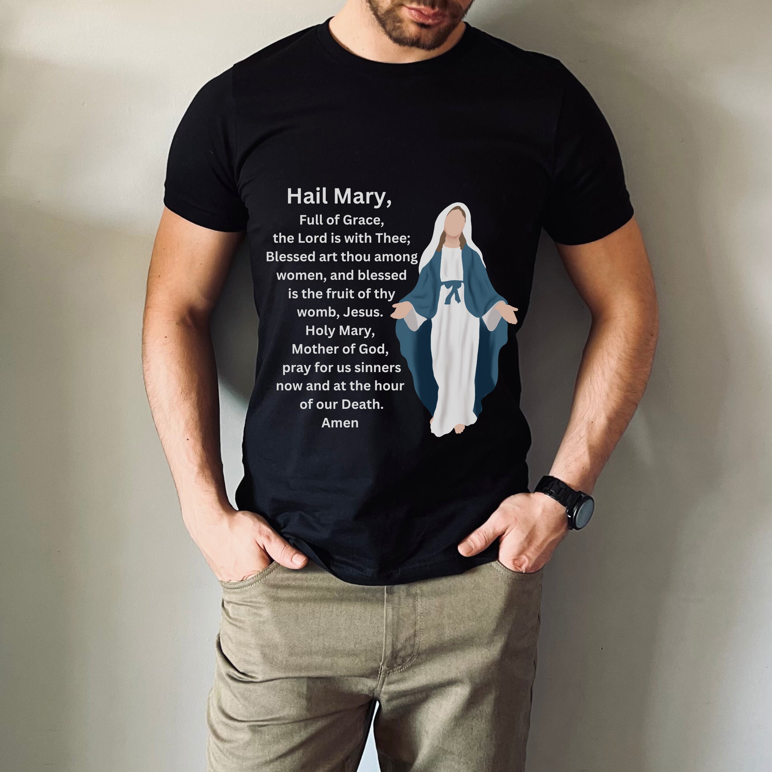 Hail Mary Prayer Shirt, Cute Catholic Shirt for Her, Catholic Shirt ...