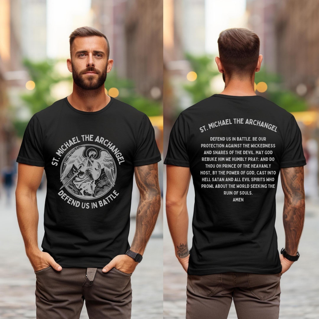 St. Michael the Archangel Defend Us in Battle Prayer Shirt, Men's ...