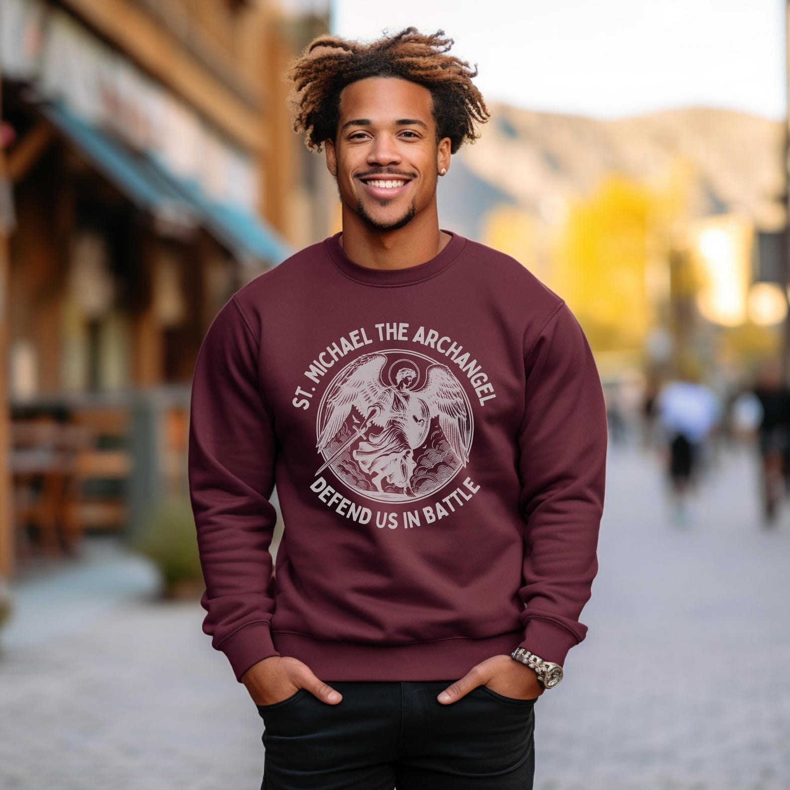 St. Michael the Archangel "defend Us in Battle" Crewneck Sweatshirt ...