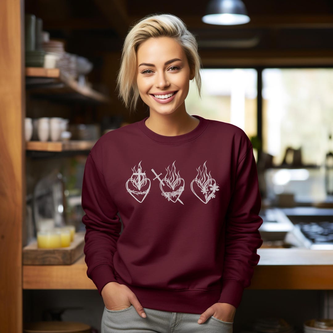 Holy Family Sacred Heart Crewneck Sweatshirt, Catholic Sweatshirt ...