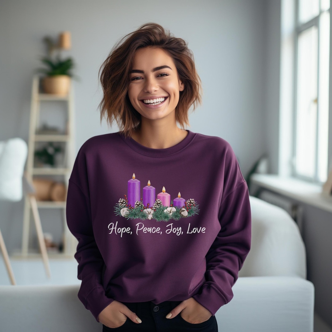 Advent Candle Hope Peace Joy Love Crewneck Sweatshirt, Holiday Sweater ...