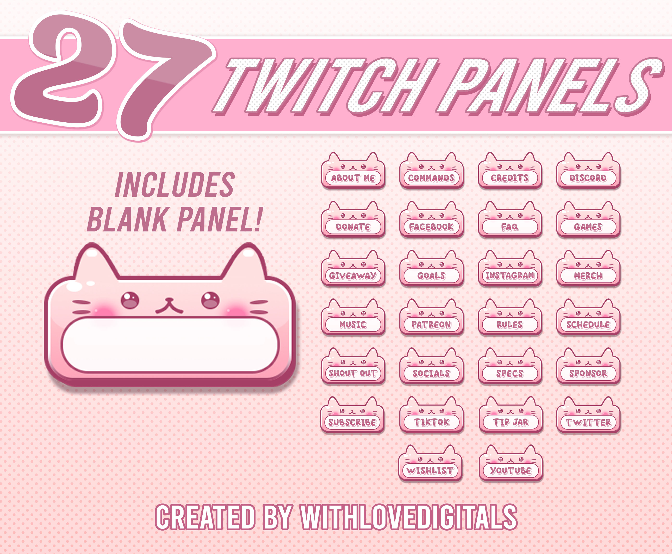 27x Ready-to-use Twitch Panels - Cute Pink Cat - Etsy