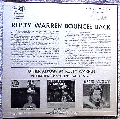 Rusty Warren - Bounces Back 1961 on Jubilee JGM 2059 - Etsy