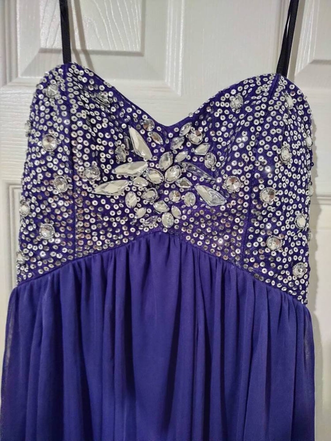 80s Purple Party Dress: Rhinestone Bodice, Chiffon High Low Hem - Etsy