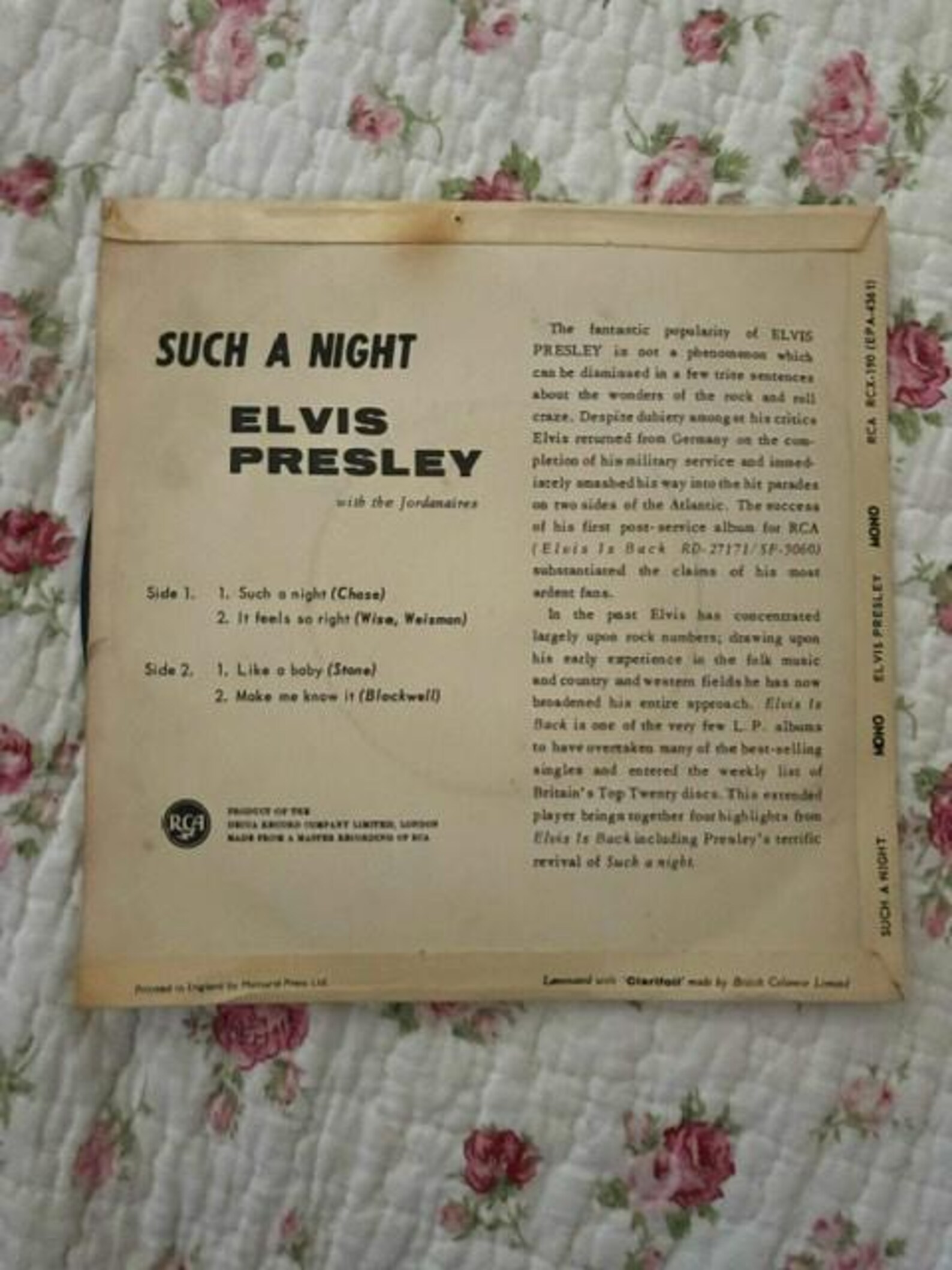 Elvis Presley - Such A Night, 1960 RCA 7-inch Mono Vinyl - Etsy