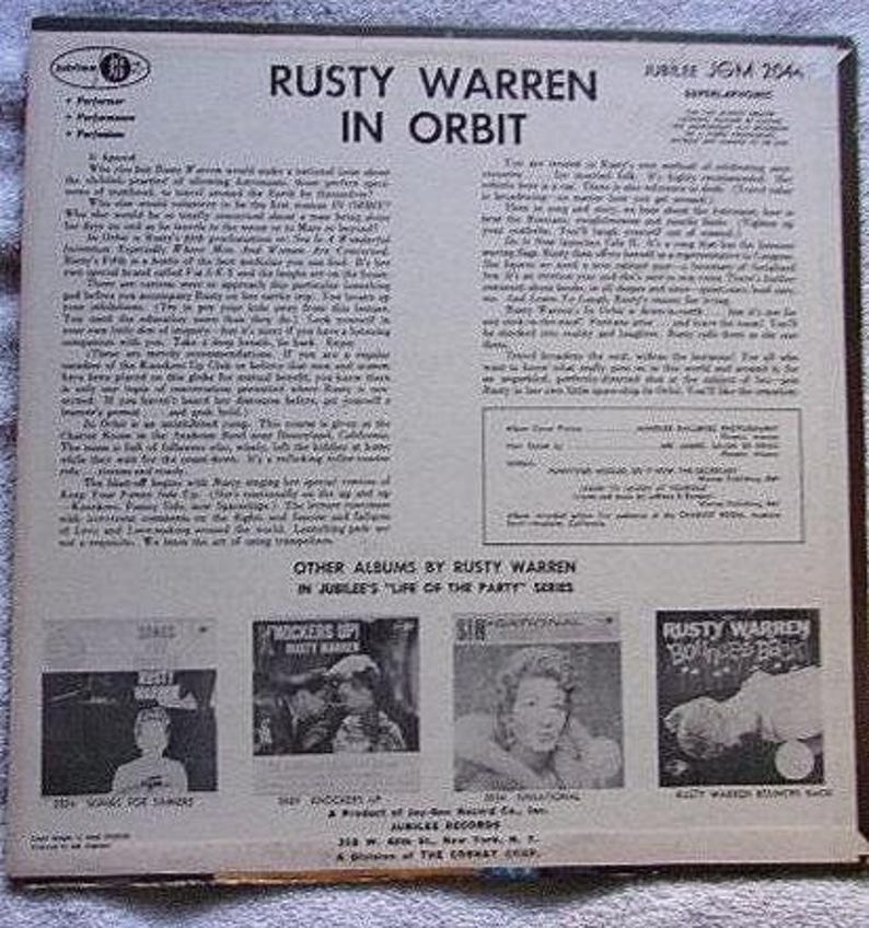 Rusty Warren - in Orbit 1962 on Jubilee JGM 2044 Autographed - Etsy