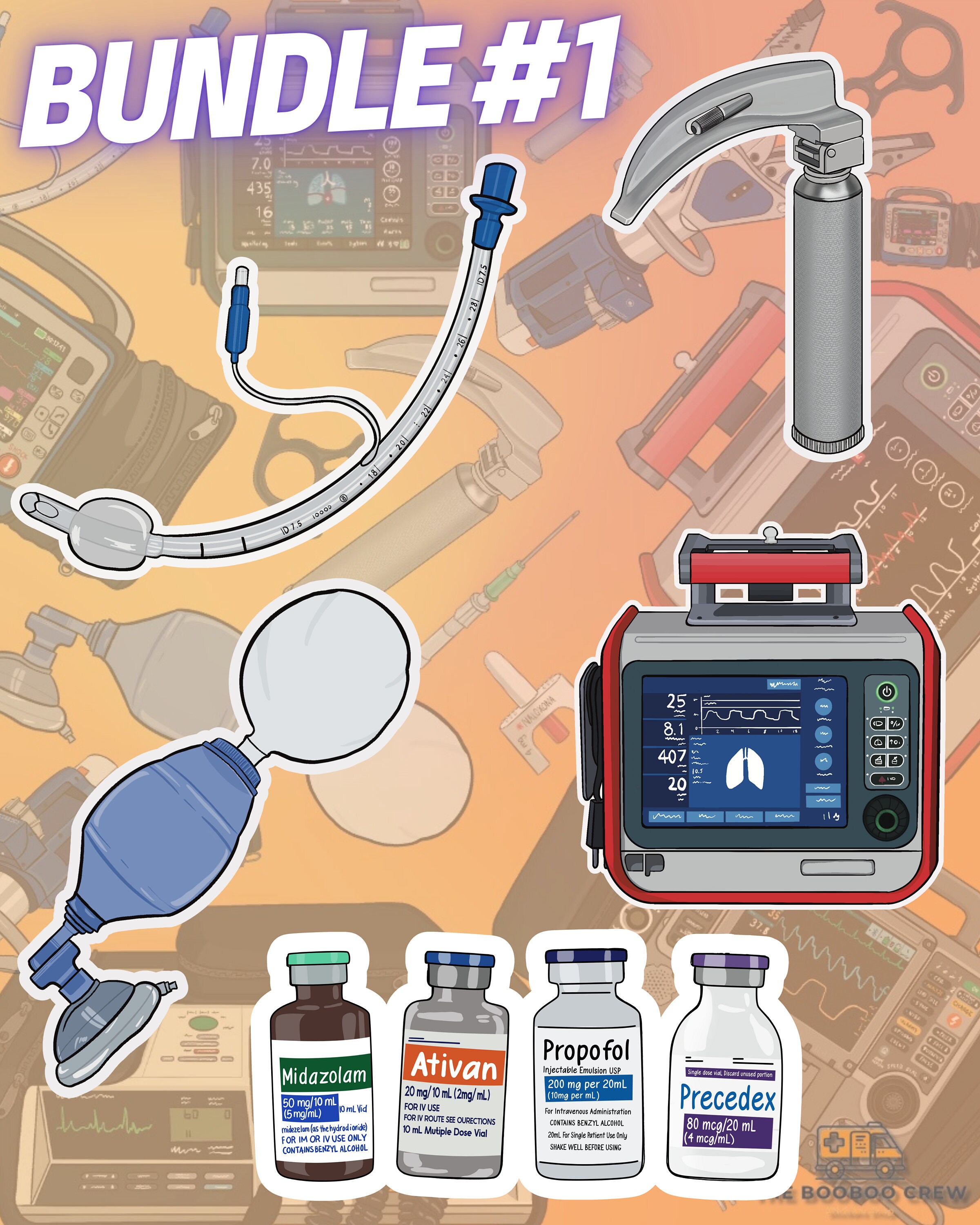 Respiratory Airway 5 Stickers Bundle Water Bottle Stickers Paramedic ...