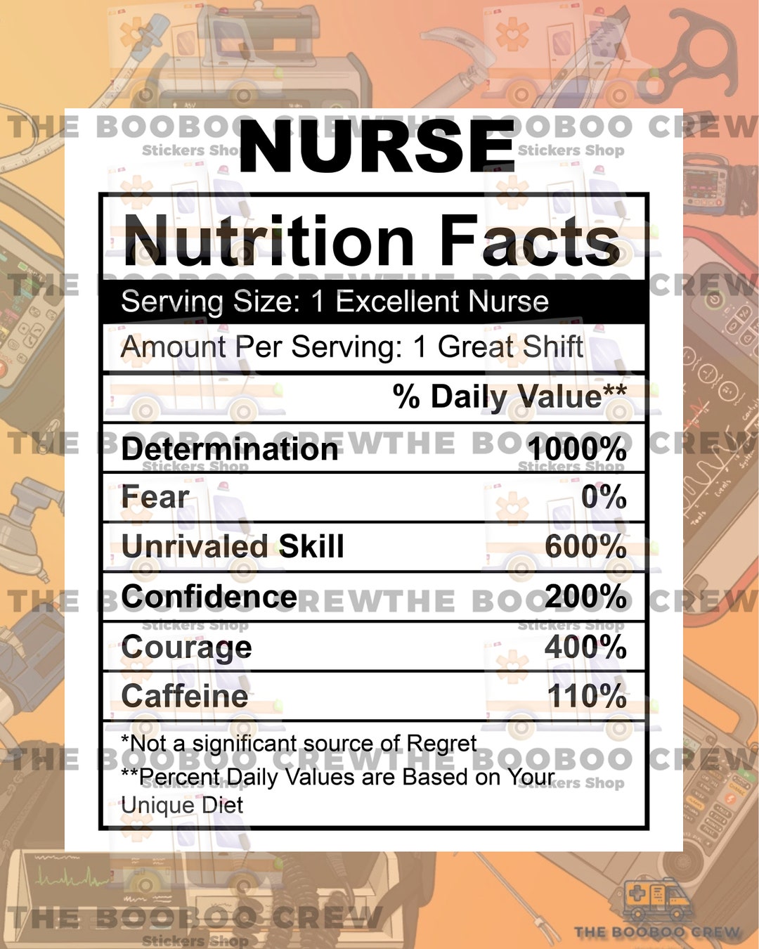 Nurse Nutrition Facts Sticker | Water Bottle Stickers | Nurse RN CNA - Etsy