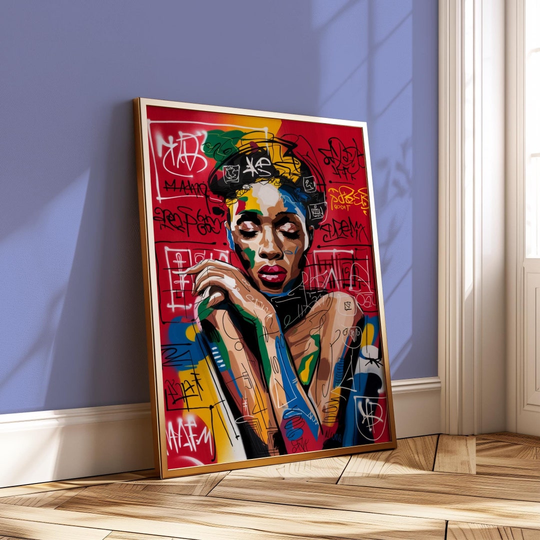 Abstract Graffiti Afro Girl Art Print: Red Caribbean Home Decor ...