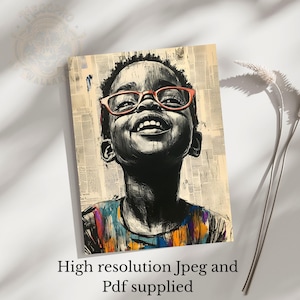 Smiling Black Child Art Print: Abstract Ethnic Artwork (digital ...