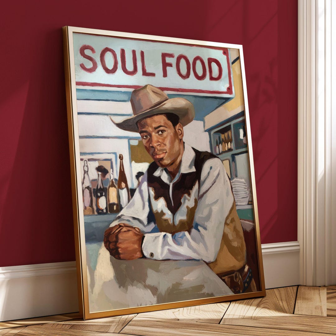 Black Cowboy Soul Food Art Print: Vintage Western Decor, (digital ...