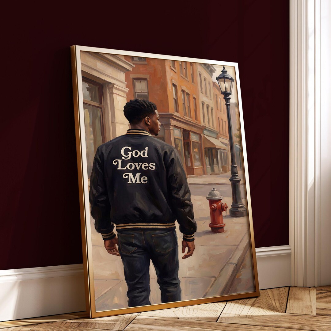 God Loves Me Jacket Art Print – Christian Urban Portrait (digital ...