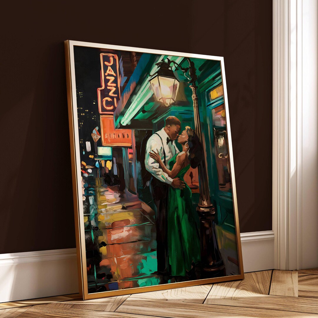 Romantic Black Couple Jazz Club Painting: Vintage Nightlife Art ...