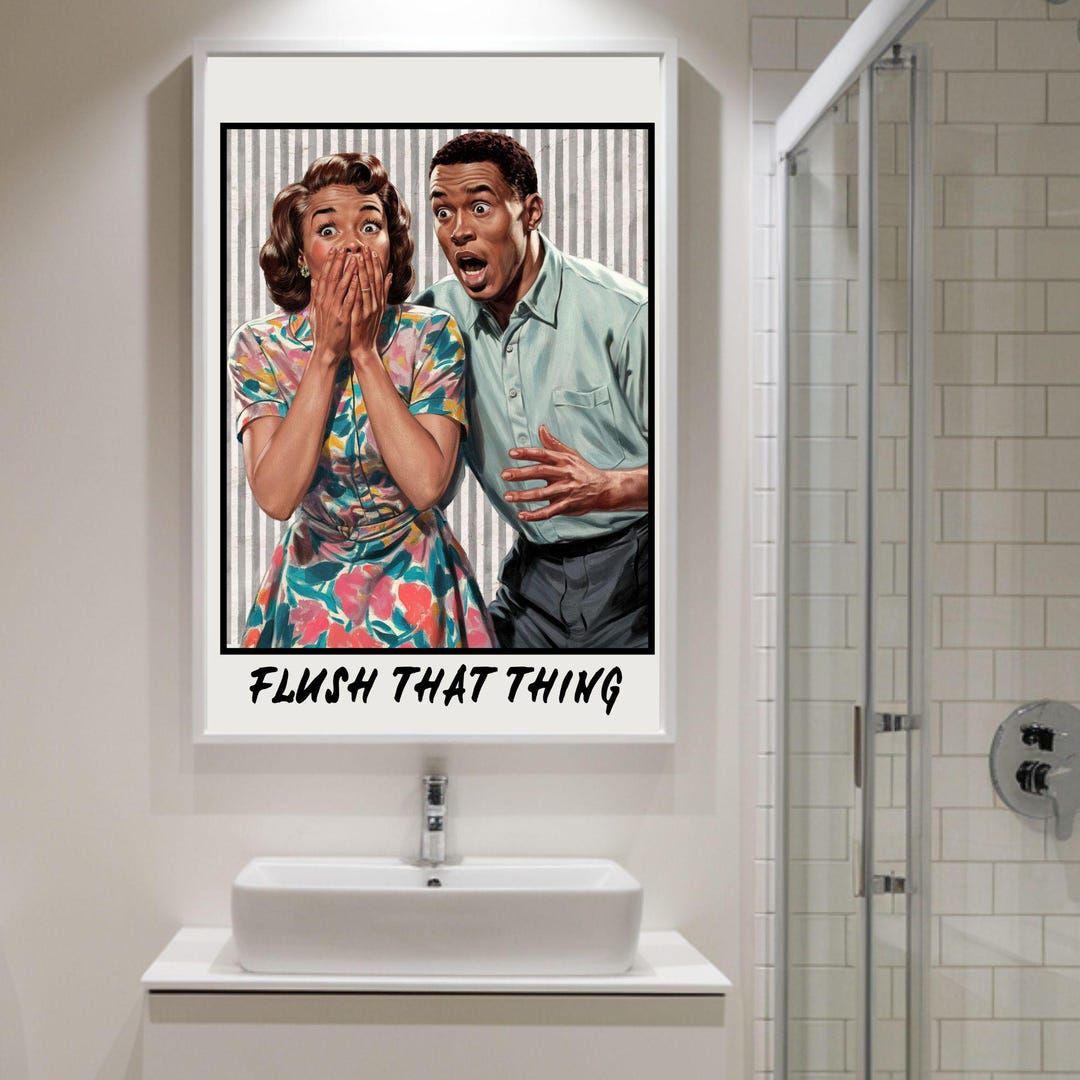 Funny Bathroom Art African American Couple,retro Bathroom Wall Art ...