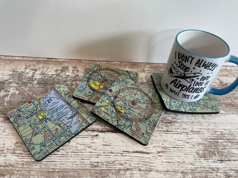 Aviation Sectional Chart Coasters, Pilot Gift, Set of 4 - Etsy