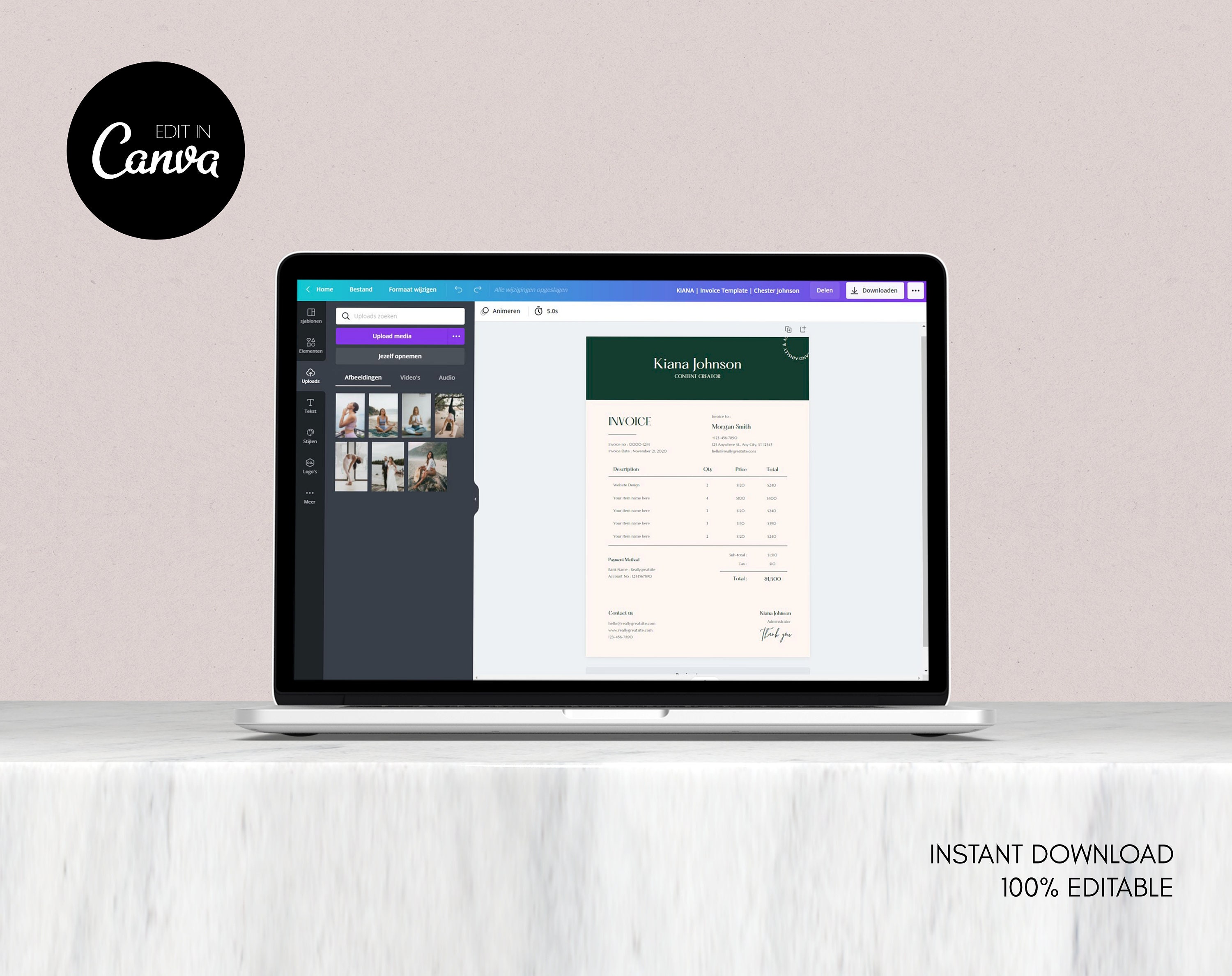 Invoice Template | Canva | Invoice Design Editable | Instand Download ...