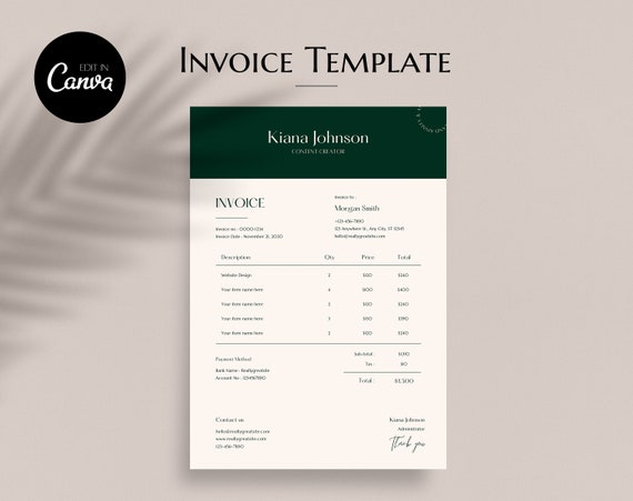 Invoice Template Canva. Invoice Design Editable Instand - Etsy