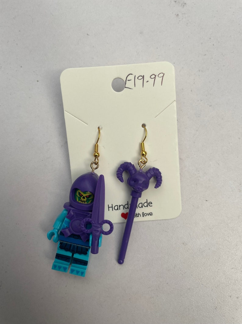 Skeletor Minifigure Earring With Sword and Staff - Etsy