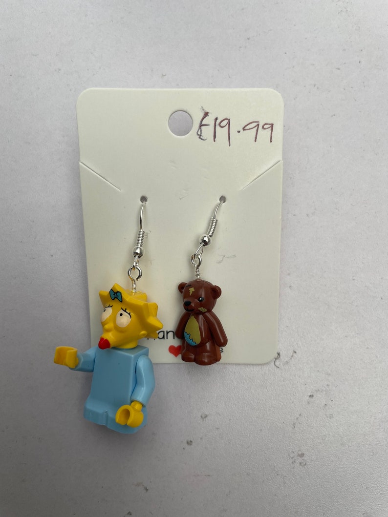 Maggie Simpson From the Simpsons Minifigure Earring With Teddy Bear - Etsy