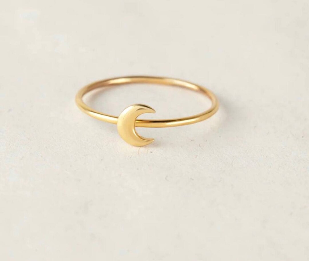 Moon Ring With a Band-gold Moon Ring-stacking Ring-dainty - Etsy