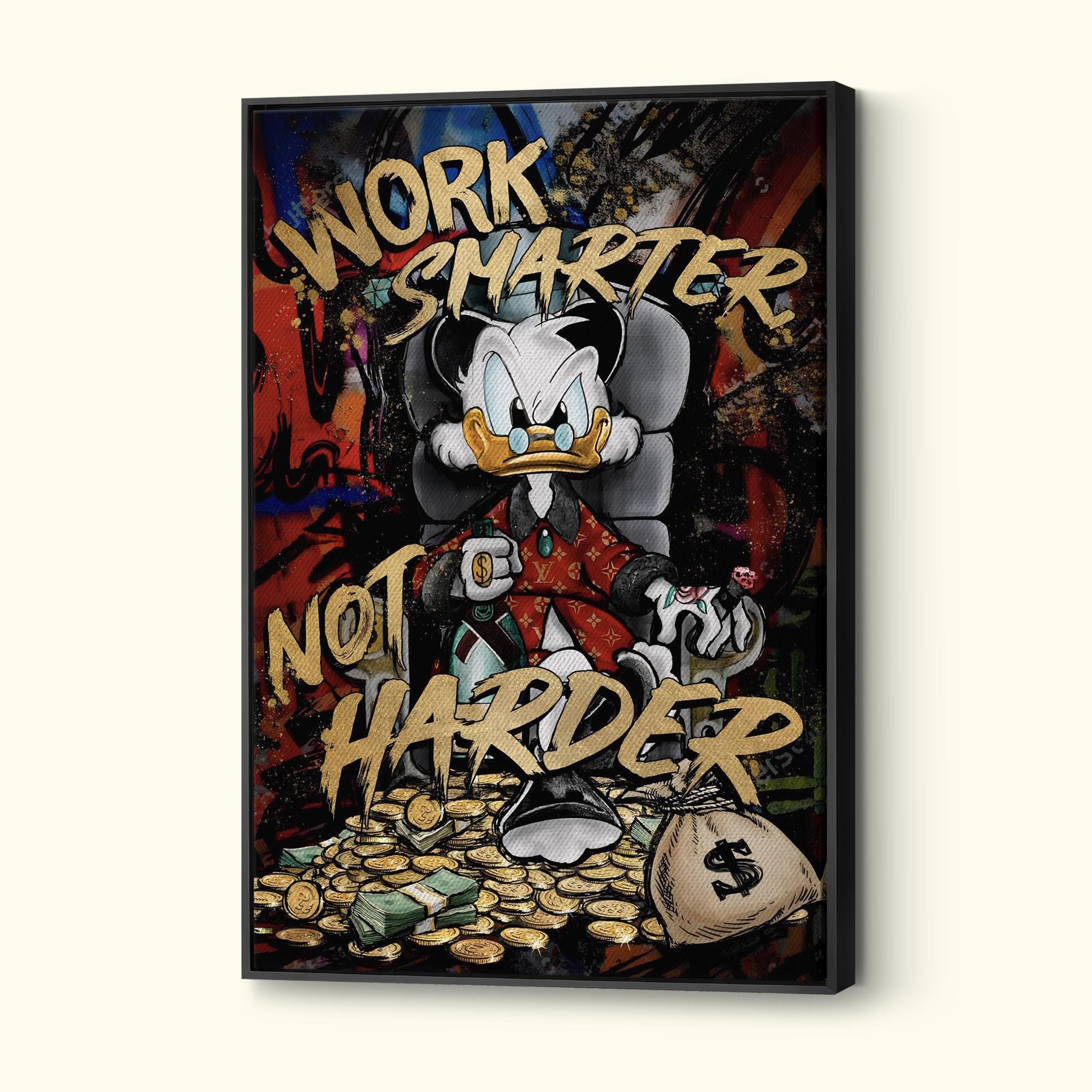 Scrooge Mcduck Wall Art, Work Smarter Not Harder Canvas Art, Donald ...