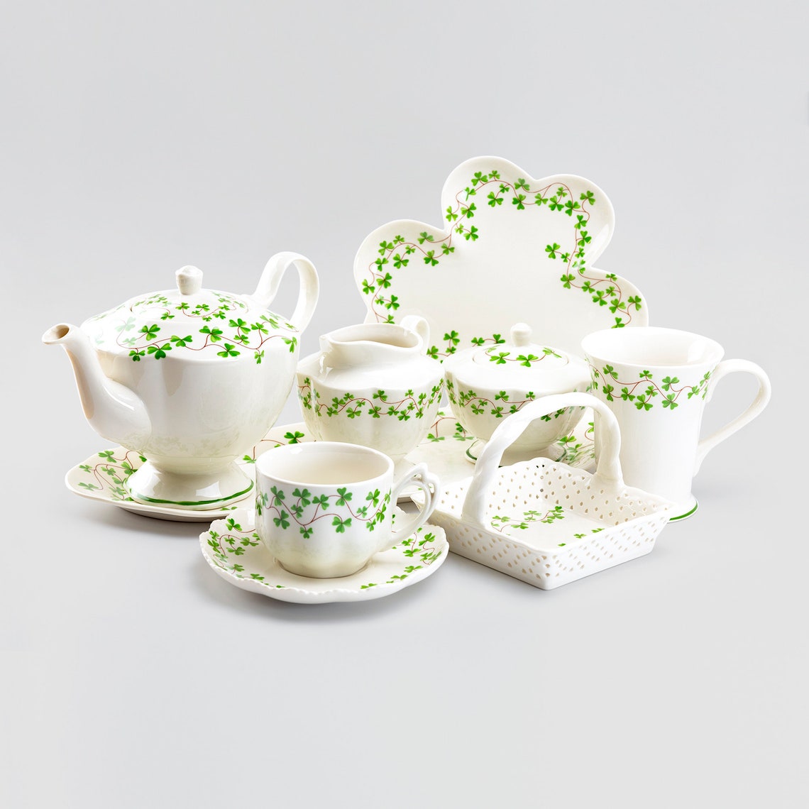 Shamrock 9-piece Fine Porcelain Tea Set Grace Teaware | Etsy