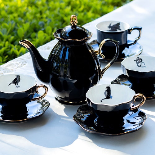 Black night Flight Witch Tea Cup and Saucer Set 8 - Etsy