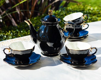 Black Gold Tea Set | Etsy
