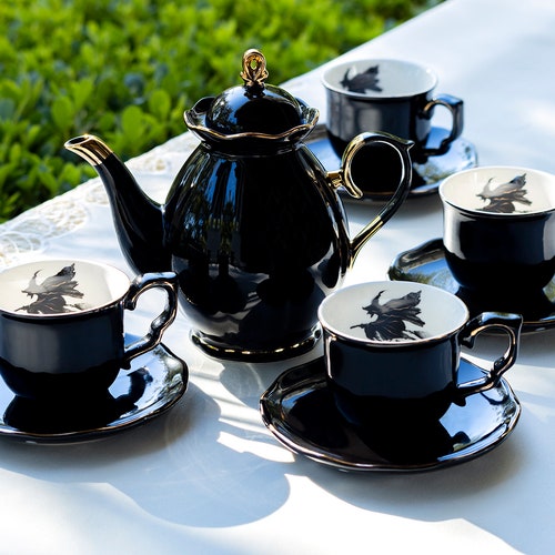 Black night Flight Witch Tea Cup and Saucer Set 8 - Etsy