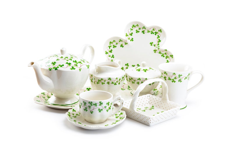 Shamrock 9-piece Fine Porcelain Tea Set 1 Teapot 4 Cups With - Etsy