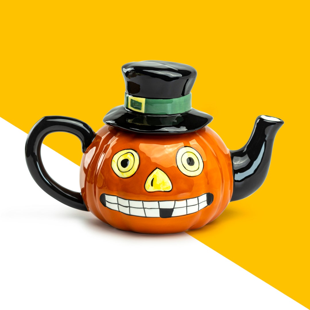 Jack O' Lantern Ceramic Teapot Halloween Hand Painted - Etsy