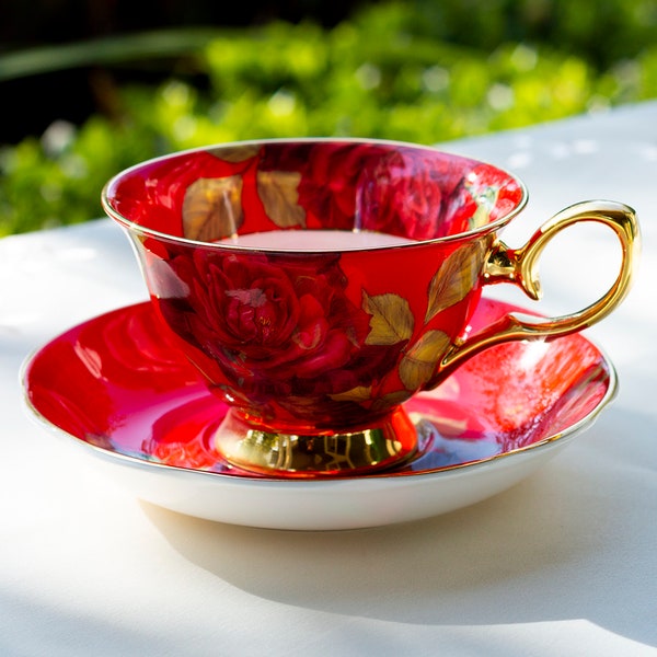Red Rose Tea Cup - Etsy