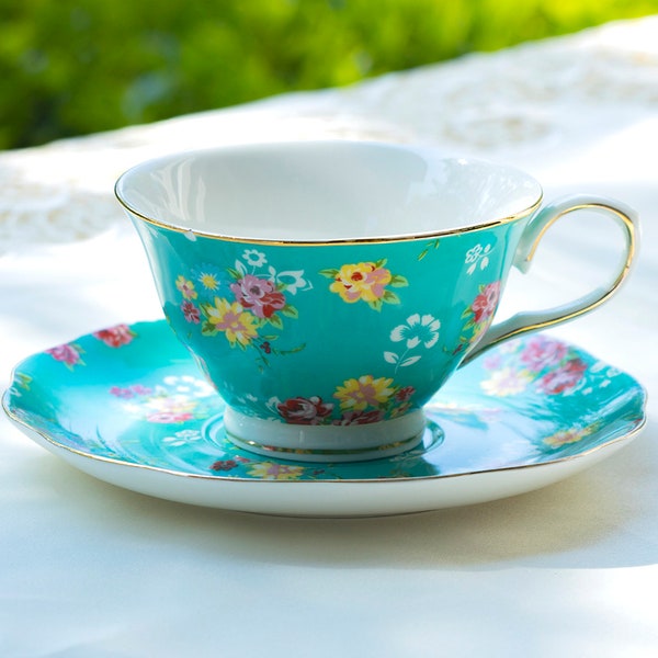 Turquoise Tea Cup - Etsy