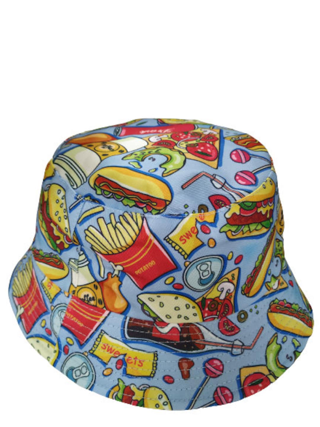 Fast Food Blue Bucket Hat Reversible Black Unisex One Size Summer Party ...
