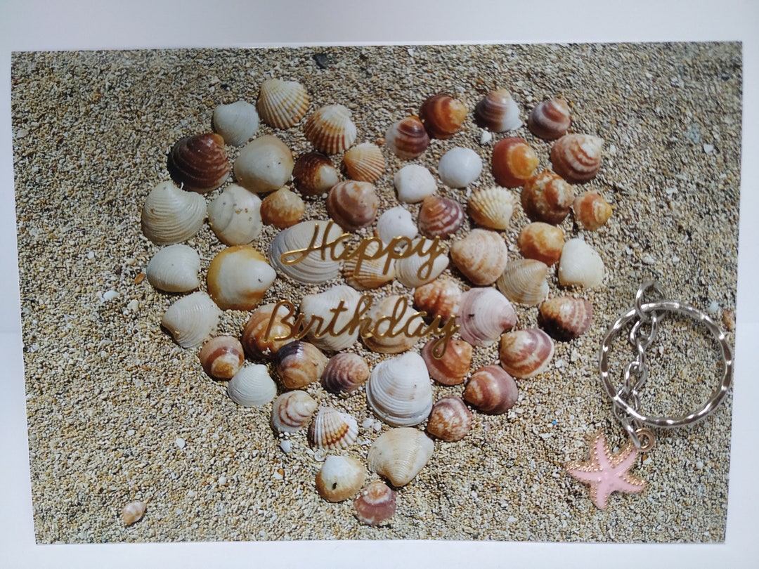 Happy Birthday Sea Shells Heart Shape in a Sand With a Pink Starfish ...